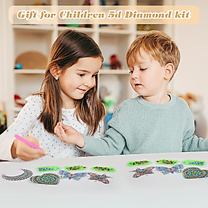 4 PCS 5D Diamond Painting Kits, Wind Chime, Butterfly Bee Love Moon Double Sided Crystal Gem Paint Suncatcher Hanging Ornament