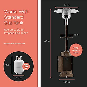 hOmeLabs Gas Patio Heater - 87 Inches Tall Premium Standing Outdoor Heater with Drink Shelf Tabletop - Auto Shut Off Portable Power Heater with Simple Ignition System, Wheels and Base Reservoir