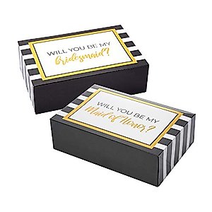 Bridesmaid Proposal Box Set I 6 Pack I 1 Maid of Honor Proposal Box and 5 Will You be My Bridesmaid Boxes I Stripes with Gold Foil Bridesmaid Box for Bridesmaid Gifts