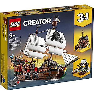 LEGO Creator 3in1 Pirate Ship 31109 Building Set - Toy Ship with Inn, Skull Island, Featuring 4 Minifigures, Shark Figure, Gift for Kids, Boys, and Girls Ages 9+ Years Old