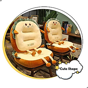 Cartoon Chair Cushion Toast Travel Pillow Nap Pillow Cute Plush Back Cushion Soft Washable Seat Cushion Pad for Car, Office and Home, Happy