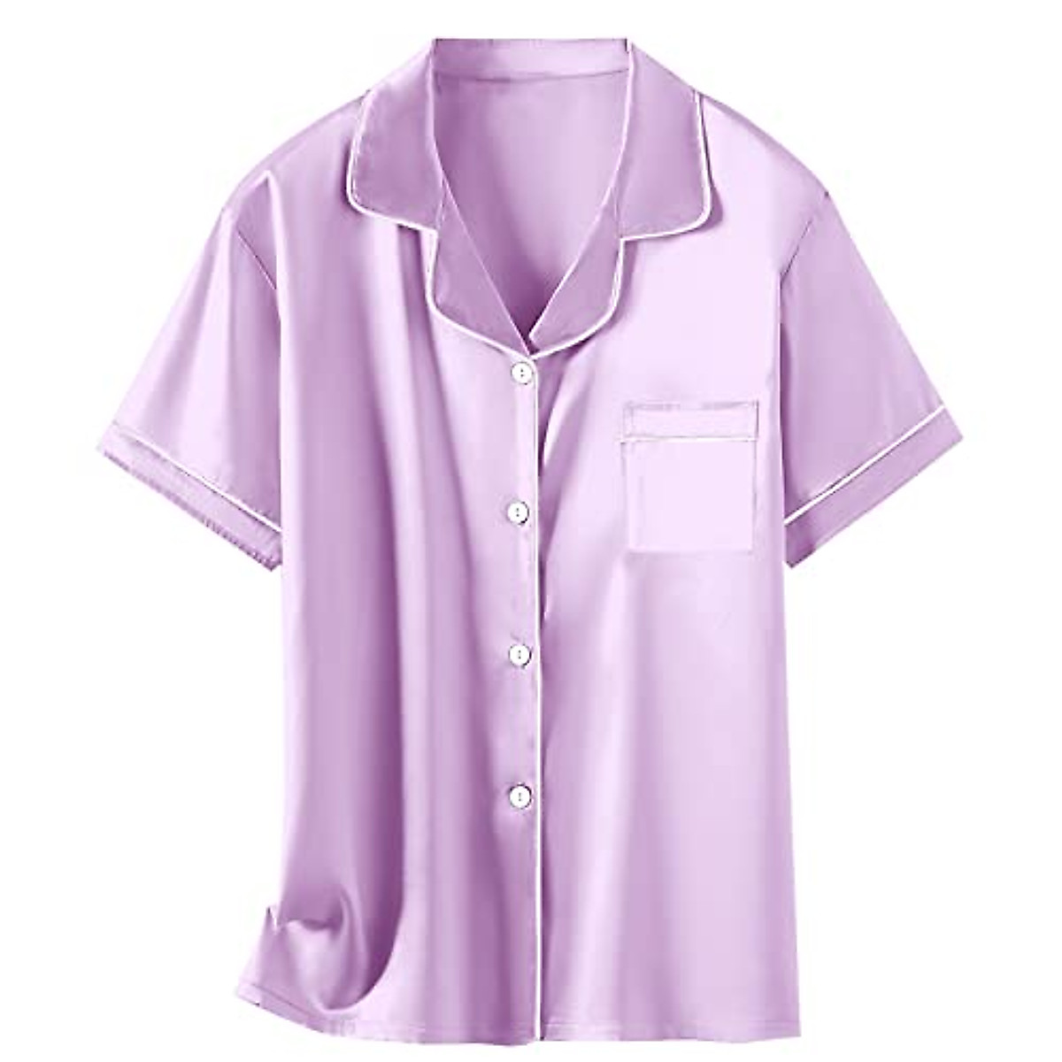 Silk Pjs for Women Set, Cute Silky Matching 2 Pcs Comfy Nightwear Button Down Sexy Soft Satin Summer Pj Short Set, D Lavender, X-Small