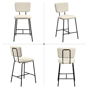 Barstools Set of 2 Counter Height Bar Stools : Modern White Upholstered Boucle Fabric Bar Stool for Kitchen Bistro Pub Armless Bar Chair with Metal Base for Dining Room Counter Island