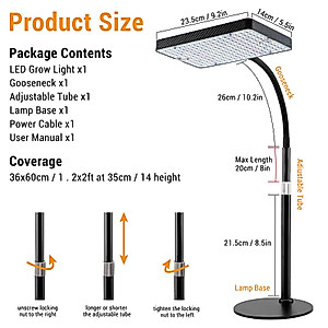 FECiDA Grow Lights for Indoor Plants Full Spectrum, Desk Grow Light, 4/8/12 Hr Timer Table Top Houseplants Grow Lamp, 208PCS LEDs, 2000 Lumen, Bright Enough, 16"-24" Height Adjustable