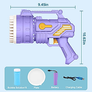 Winsenpro Bubble Gun,2-Pack 69 Holes Bubble Machine Gun with Light and 8 Bottles Bubbles Solution,Bubble Blower for Toddlers Summer Outdoor Toys Games Party Favors Gifts (LightBlue+Purple)