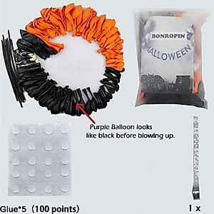 Bonropin Halloween Balloon Arch Garland kit with Agate Grey Black Orange Purple Balloons Spider Balloons, long balloon, 3D Bat Sticker for Halloween Theme Party Background Classroom Decorations