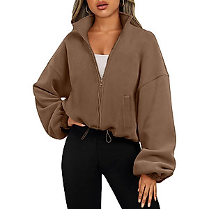 AUTOMET Womens Oversized Sweatshirts Zip Up Fleece Bomber Jackets Hoodies Winter Long Sleeve Fall Crop Coats Puffers Sherpa Trendy Fall Outfits Tops Fashion Clothes 2024
