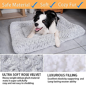 Dog Beds Crate Pad for Medium, Large Dogs, Deluxe Rose Plush Cat Sleeping Mats, Fits Crate Kennel Cage, Anti-Slip Pets Pillow, Washable Ultra Soft Fluffy Dog Bed for Crate (35"x23"Grey)