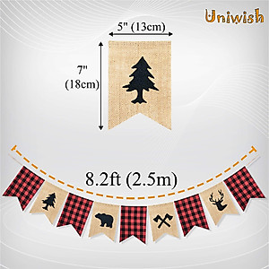 Uniwish Lumberjack Buffalo Plaid Banner for Kids Adults Birthday Party Decorations Garland Woodland Themed Baby Shower Photo Backdrop