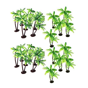 HEALLILY 24PCS Simulation Coconut Tree Decor Fish Tank Landscape Decoration Realistic Coconut Tree Photo Props Mini Plastic Coconut Tree Ornament Green Bonsai Figurines,Miniature Trees