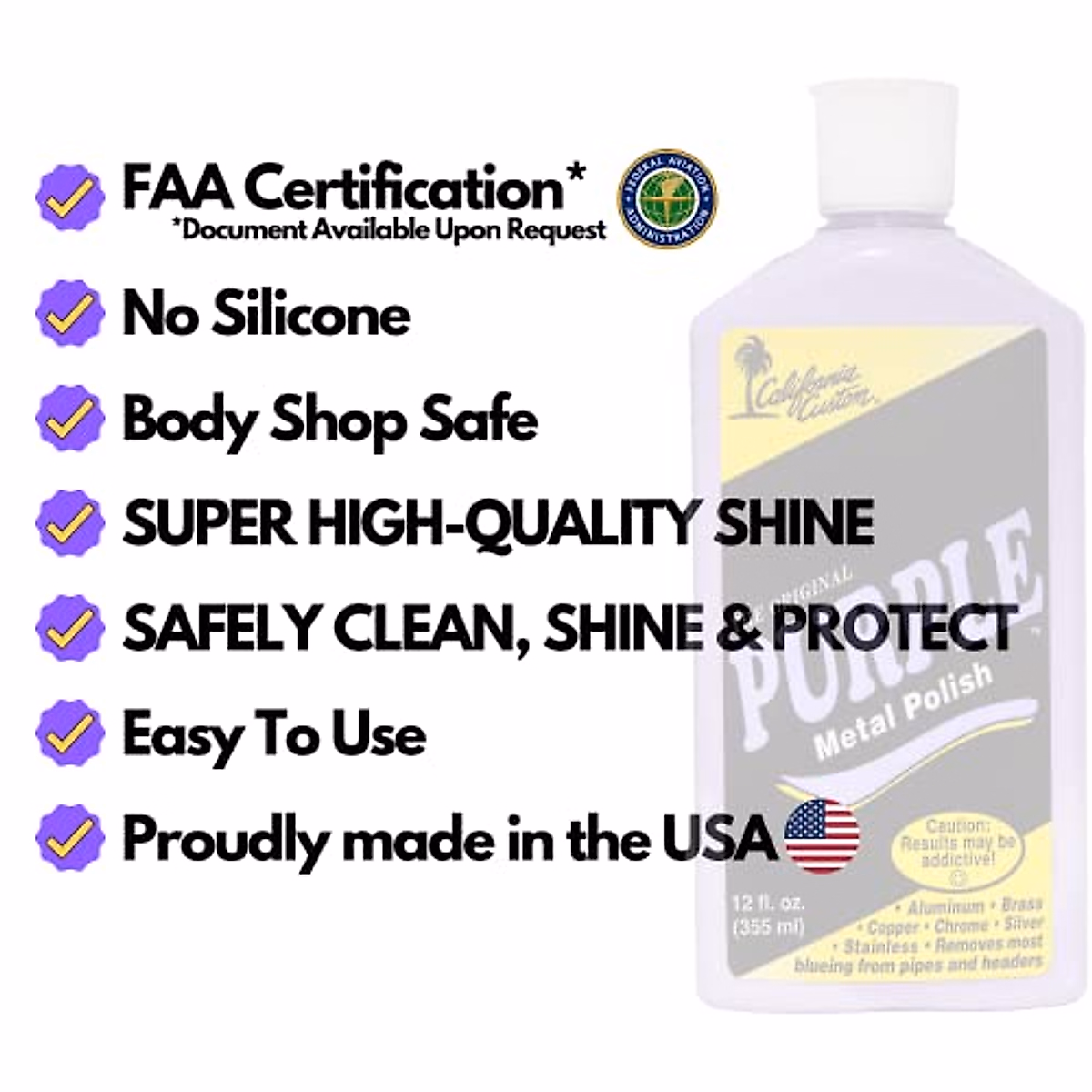 CALIFORNIA CUSTOM Products – Purple Metal Polish + Aluminum Deoxidizer Kit, No Silicone, Body Shop Safe, Great for Aluminum, Brass, Copper, Chrome, Silver, Stainless and Gold, Made in The USA