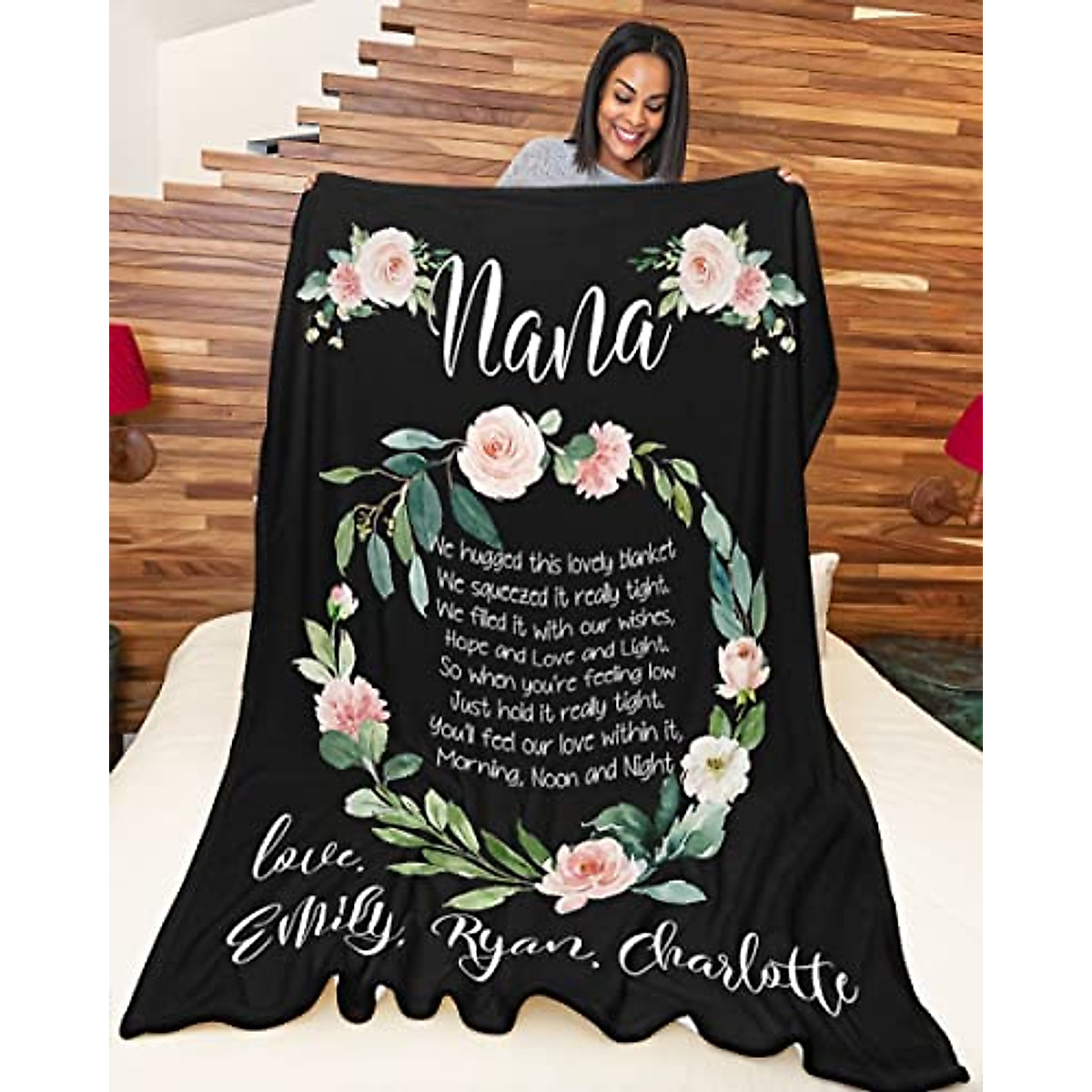 Nana Flower Grandkids Gifts Blanket,Customized Gifts for Nana, Throw Blanket Nana Birthday Gifts , Nana Blanket Throw, Nana Gifts from Grandkids, Christmas Nana Gifts for Grandma. (A0 - Nana), Full