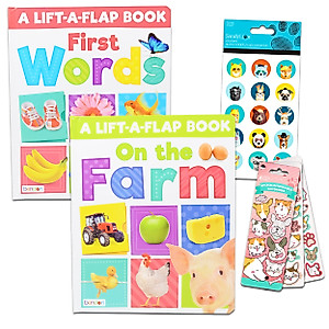 Lift A Flap Books Bundle for Kids, Toddlers, Babies ~ Lift A Flap Hidden Picture Books for Kids Featuring Words and Farm Animals with Stickers (Toddler Learning Books)