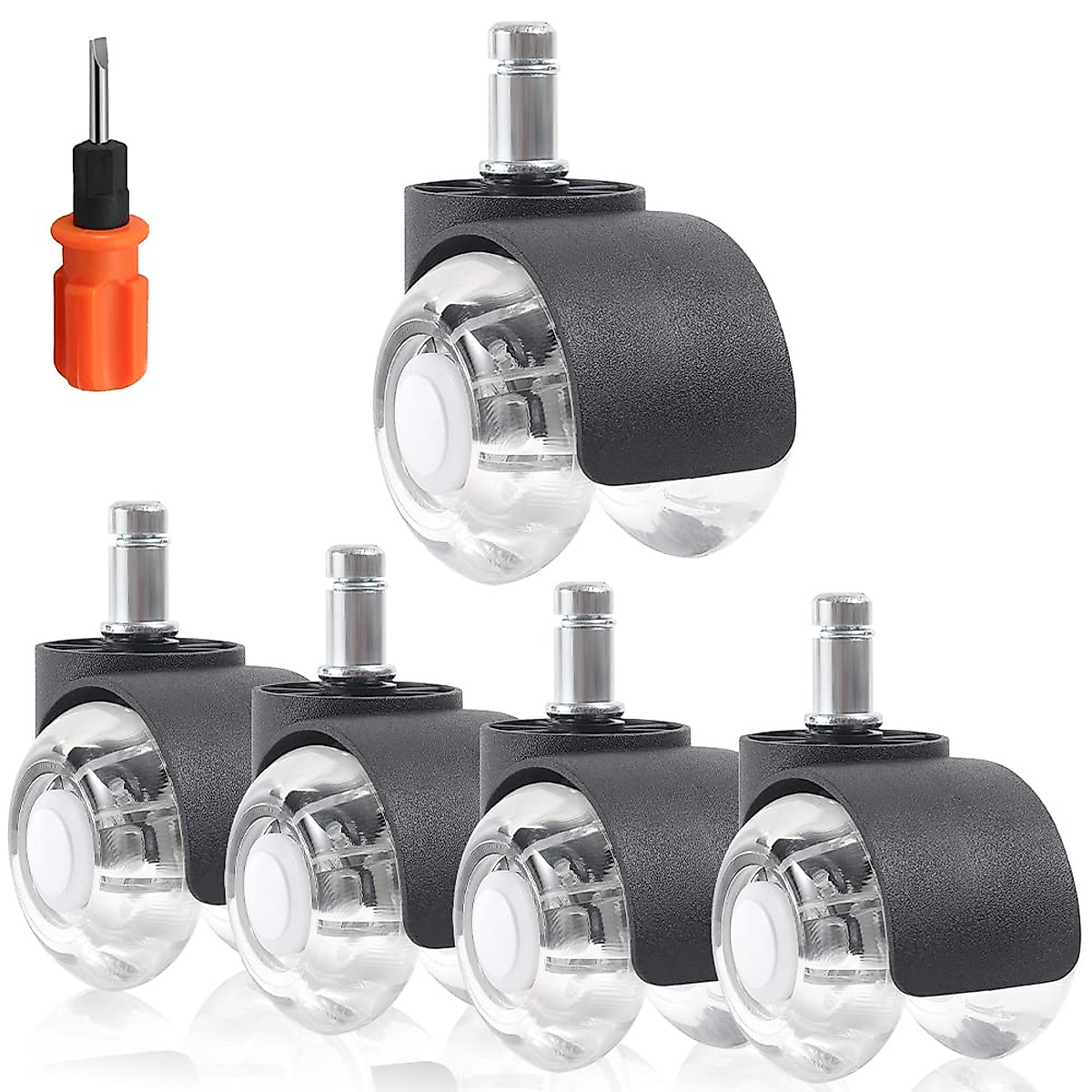 Office Chair Casters Wheels Replacement 2 Inch Heavy Duty Silent Rubber Chair Casters with Standard Stem 7/16″* 7/8″(11mm*22mm) Suitable for Hardwood Floors and Carpet,Set of 5-Universal fit