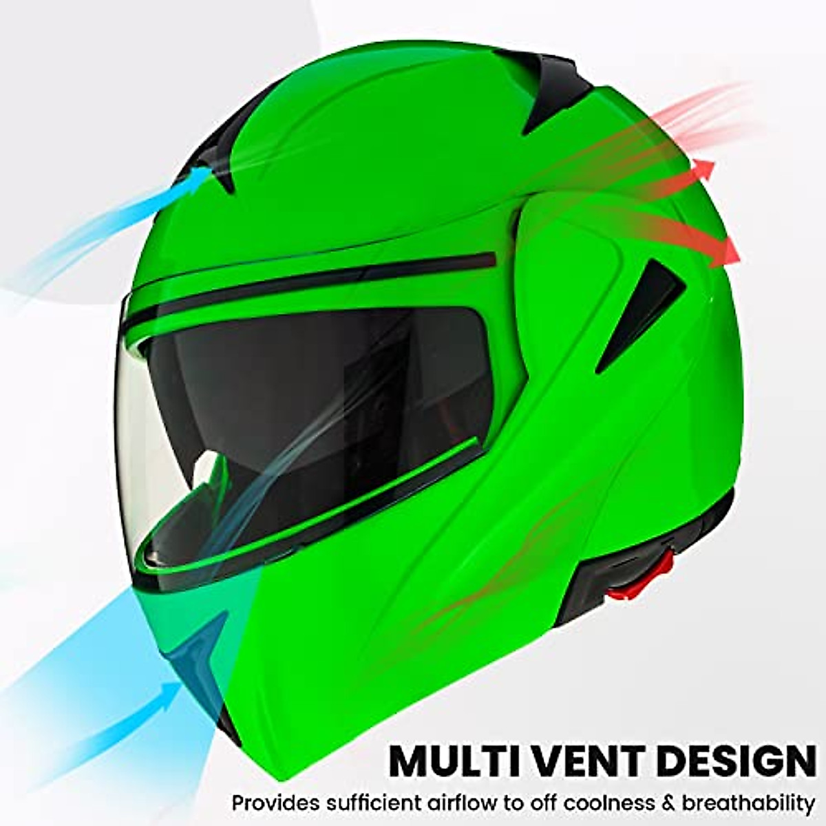 ILM Motorcycle Helmets Modular Dual Visor Flip-up Full Face Street Bike Racing Helmet DOT 5 Colors Model 808 (M, Green)