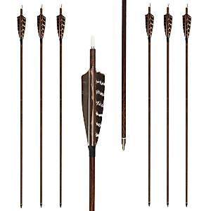 Letszhu Archery Carbon Arrows Wooden Grain Shaft 500 Spine with Feather Fletching for Hunting Target Shooting (28 Inch Arrows 6 Pack)