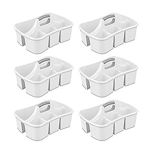 Sterilite Versatile Multi Use Large Home Divided Plastic Storage Tote Caddy with 4 Compartments and Carry Handle for Bathrooms, Dorms, White (6 Pack)