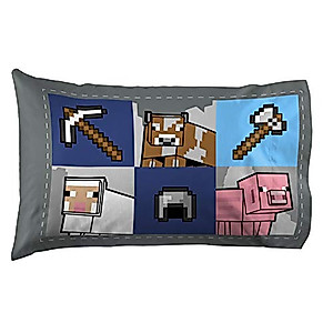 Jay Franco Minecraft Overworld 1 Single Pillowcase - Double-Sided Kids Super Soft - Bedding Features Creeper, Zombie, & Skeleton