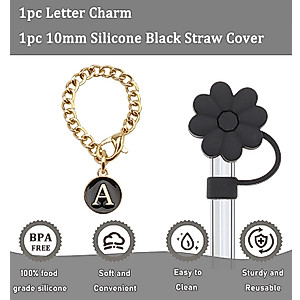 Stanley Cup Accessories, 1pc Flower Stanley Straw Cover Silicone Straw Topper for Stanley 30&40 oz Tumbler with Handle and 1pc Initial Letter Charm for Stanley Cup (Letter A)