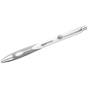 Amazon Basics Retractable Ballpoint Pens White Barrel, Medium Point 1.0mm, Black Ink, 12 Pack
