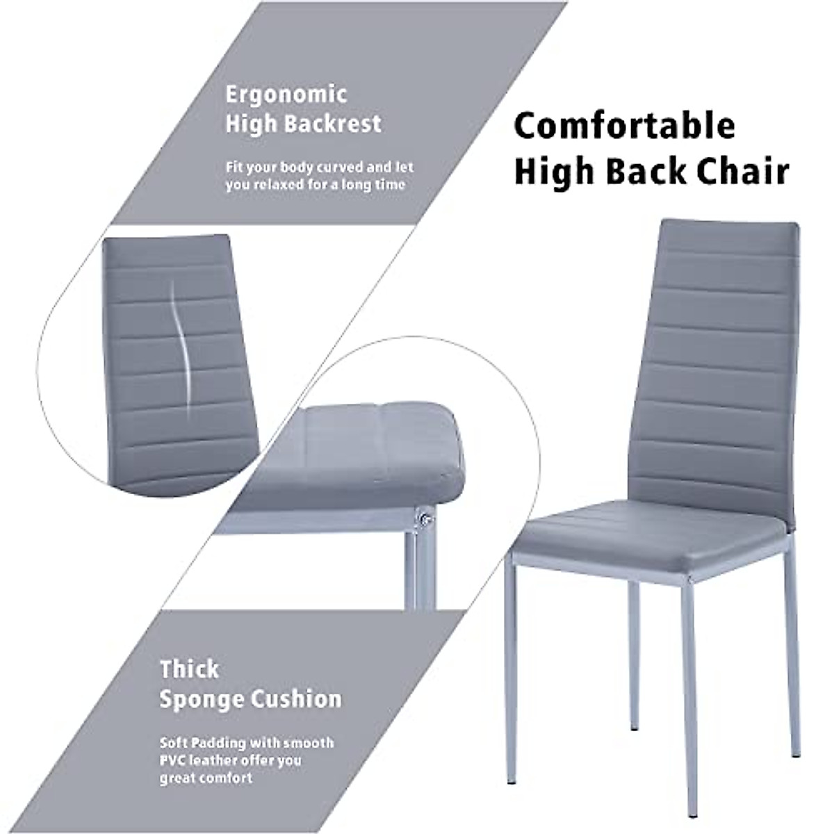 ROZHOME Gray Dining Table Set for 4, 5 Piece Kitchen Table and Chairs for Up to 110 Combinations, Compact Space-Saving w/Tempered Glass Tabletop and 4 Upholstered Chairs