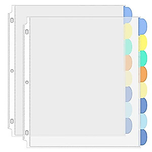 KTRIO 8 Tab Binder Dividers with Pockets for 3 Ring Binder, Insertable Index Page Divider Multicolor Tabs, Clear Plastic Sheet Protectors Paper Organizer, 2 Sets