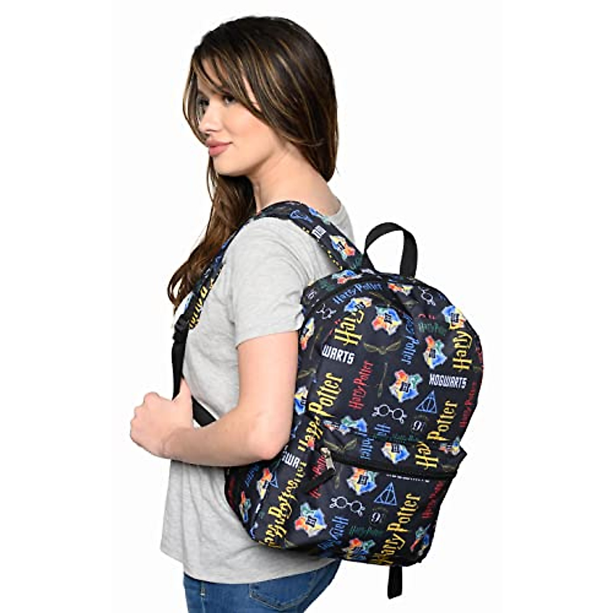 Harry Potter 16" Laptop Backpack Bag Hogwarts Crest All Over Print Cargo
