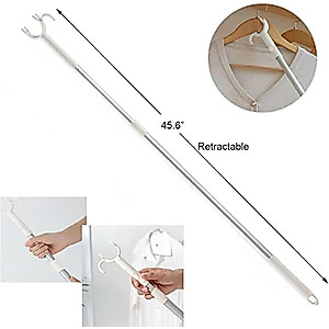 BEEY Reach Stick Long Pole Utility Hook 45" Telescoping Closet Pole Adjustable Reaching Pole Extendable Reach Pole Reaching Pole for Clothesline,Closet,Ceiling,Shelf