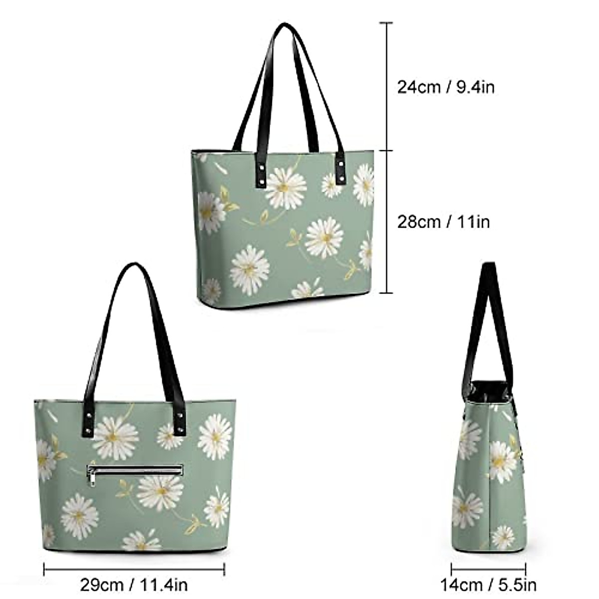 Womens Handbag Daisy Flowers Leather Tote Bag Top Handle Satchel Bags For Lady