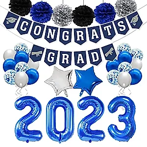 Blue and White Graduation Decorations 2023 Blue Graduation Decorations Class of 2023 Blue Graduation Party Decorations 2023 Congrats Grad Banner for Graduation Party Decorations 2023