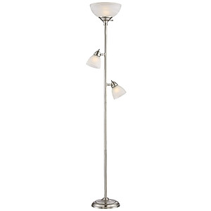 360 Lighting Ellery Modern Tree Torchiere Floor Lamp Standing 3-Light 72" Tall Brushed Nickel Silver Frosted White Glass Shade Decor for Living Room Reading House Bedroom Office