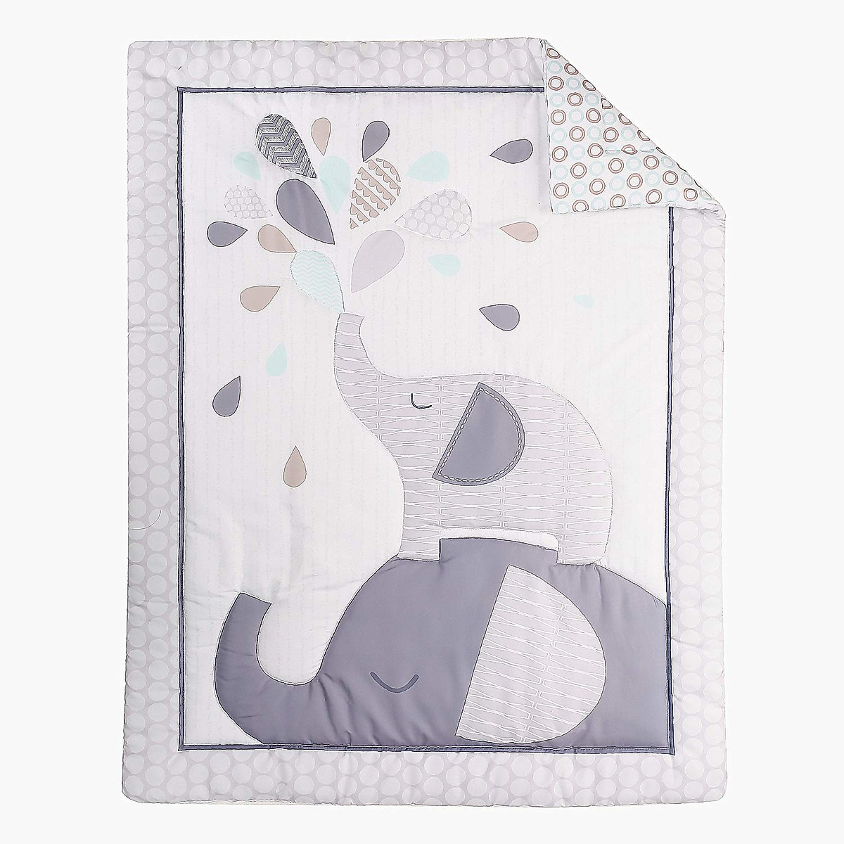 4piece Elephant Nursery Bedding Baby boy Crib Bedding Set Toddler Bedding Microfiber Embroidered Grey | Crib Comforter, Fitted Sheet, Dust Ruffle,Blanket