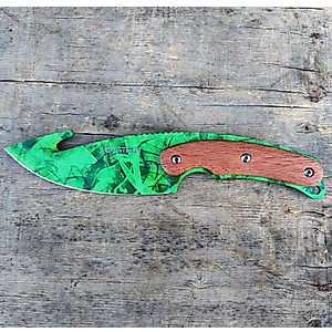 Forest Green Fixed Blade Full Tang Hunting Wood Handle Gut Hook Stainless Steel Survival Knife