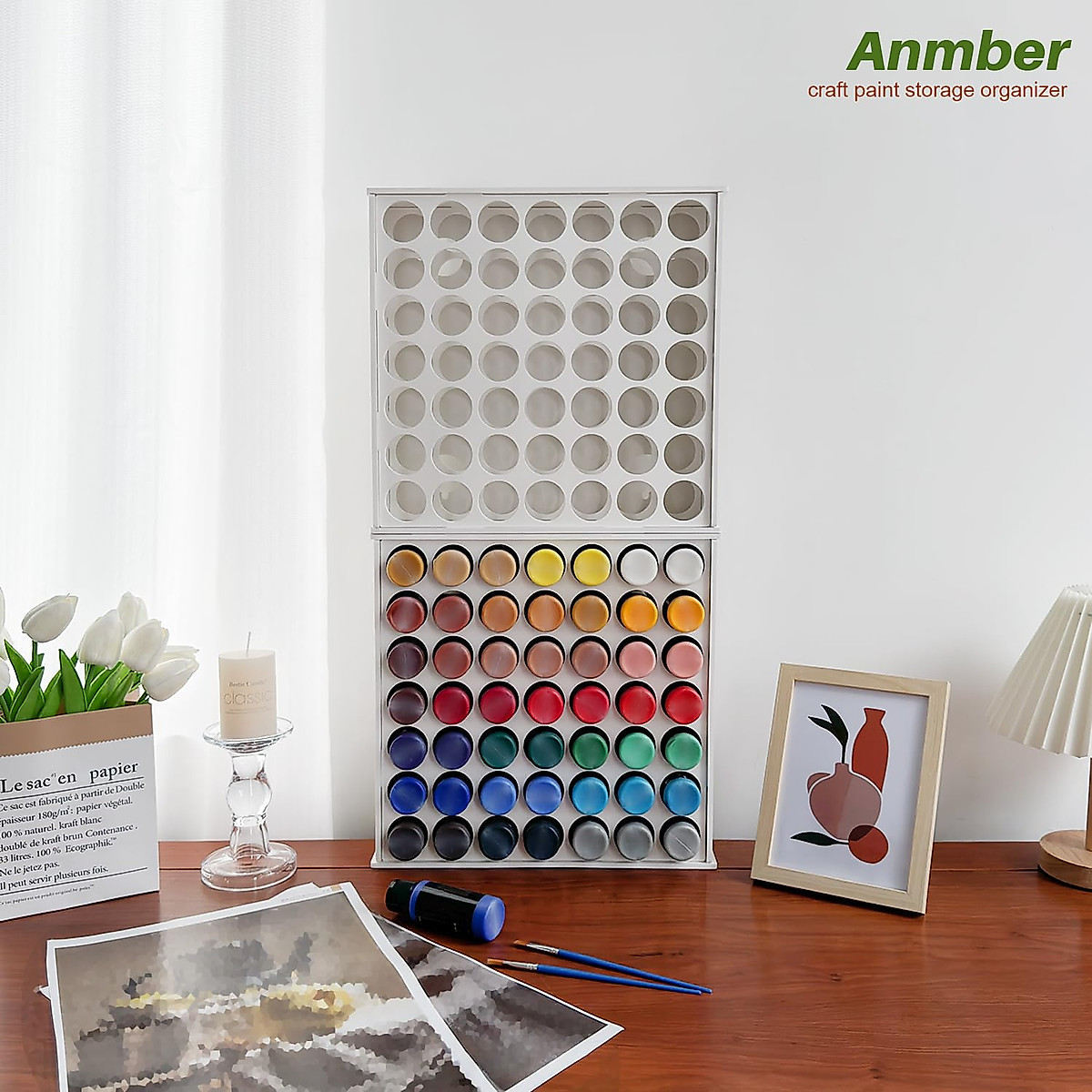 Anmboor 2pack Acrylic Paint Organizer 49 Holes Craft Paint Storage for for Apple Barrel, Folkart 2oz Craft Paints