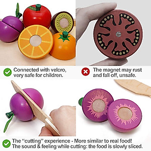 Wooden Play Food for Kids Kitchen Cutting Fruits Toys for Toddlers Pretend Vegetables Gift for Boys Girls Educational Toys