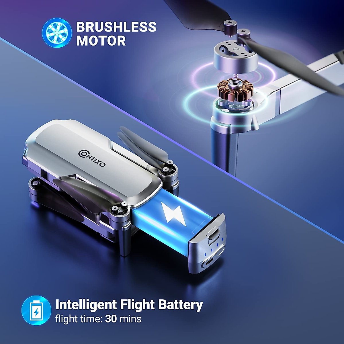 Contixo F28 Foldable GPS Drone - 2K FHD Camera GPS Control and Selfie Mode Follow Me, Way Point, & Orbit Mode Up to 60 Min Flight Time FPV Drone for Mobile With Carrying Case 64GB SD Card