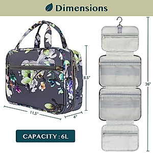 PAVILIA Hanging Toiletry Bag Travel Bag Women Men, Foldable Cosmetic Organizer, Roll up Makeup Bag, Water Resistant Accessories Toiletries, Large Travel Essentials Kit (Grey Floral)
