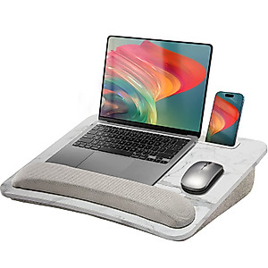 HUANUO Lap Laptop Desk - Portable Lap Desk with Pillow Cushion, Fits up to 15.6 inch Laptop, with Anti-Slip Strip & Storage Function for Home Office Students Use as Computer Laptop Stand - Marble