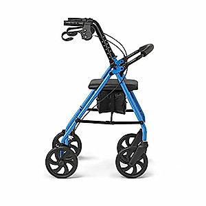 Medline Standard Steel Folding Rollator Adult Walker with 8" Wheels, Supports up to 350 lbs, Light Blue