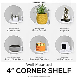 BRAINWAVZ 4” Small Floating Shelf, Adhesive & Screw in, for Bluetooth Speakers, Cameras, Plants, Toys, Books & More, Easy to Install Shelves Wall Mount (White)