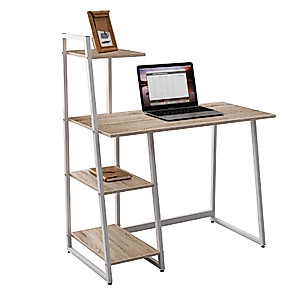 soges 39.4 Inch Home Office Desk Computer Desk Writing Desk with Open Shelves Study Table PC Worksation, White Oak JYB-05OK