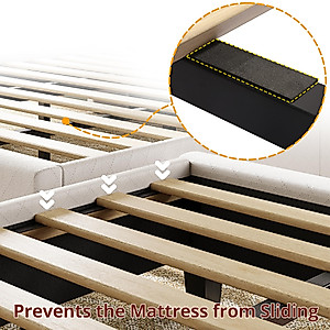 LIKIMIO King Bed Frame with 53.6" High Headboard, Upholstered Cama King Beds with Wood Slat Supports, No Box Spring Required, Easy Assembly, Cream