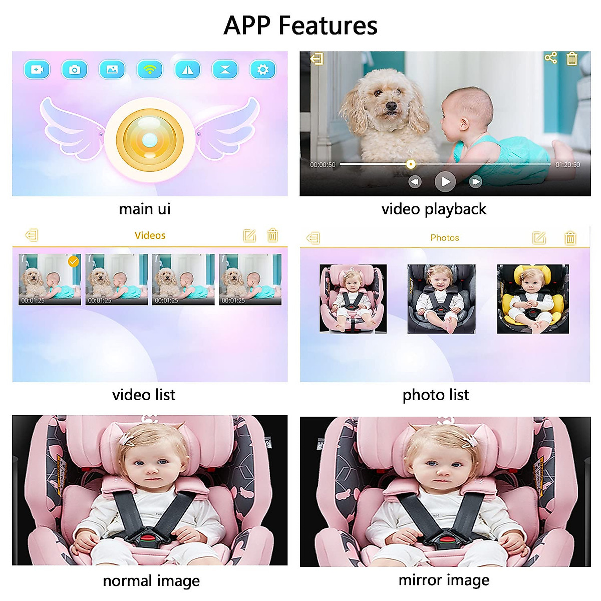 Baby Car Camera, Casoda Wireless Car Camera for Baby, Crystal Clear View Infant in Rear Facing Back Seat, Support Photo Video, Perfect Night Vision, Easy to Watch Baby's Every Move