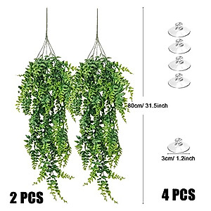 Allazone 2 Pack Reptile Plants Hanging Fake Vines, Artificial Leaves Climbing Terrarium Plant with Suction Cup for Bearded Dragons Lizards Geckos Snake Pets Hermit Crab and Tank Habitat Decorations