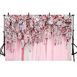 ABLIN 8x6ft Floral Backdrop Girl Pink Rose Flower Wall Decor Romantic Bridal Shower Wedding Anniversary Photo Background Floral Party Decorations Dessert Cake Table Banner Props