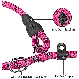TagME Slip Leads for Dogs, 6 FT Heavy Duty Dog Leash with Padded Handle, Strong Rope No Pull Pet Training Leash for Small Dogs,Hot Pink