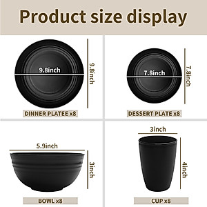 VIVAHEARTH 16-Piece Wheat Straw Dinnerware Sets, Dishes Set for 4, Unbreakable Plates, Bowls, Cups Sets for Kitchen Parties Camping RV - Black