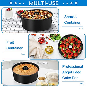 TeamFar 10 Inch Angel Food Cake Pan, Non-Stick Coating Stainless Steel Core Pound Cake Pan with Tube, for Home/Kitchen, Healthy & Heatproof, One-piece & Hollow Design, Release& Clean Easily