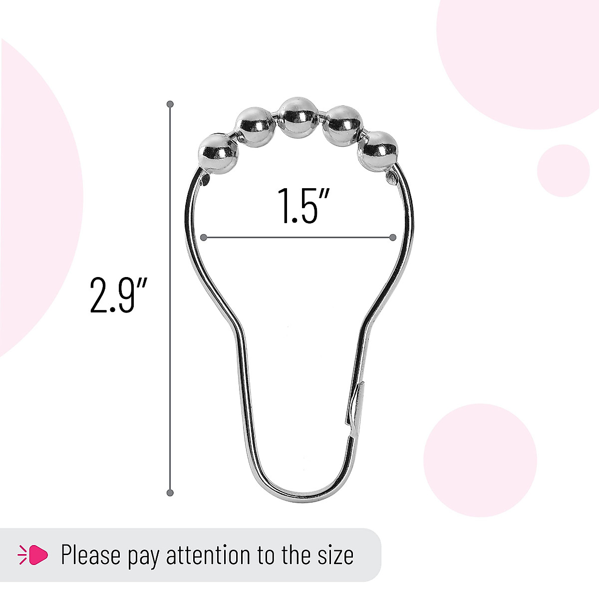 Slick- Shower Curtain Rings, 12 Pack, Shower Curtain Hooks, Shower Rings, Shower Curtain Hooks Rust Proof, Shower Rings for Curtain, Silver Shower Curtain Hooks, Shower Curtain Hangers