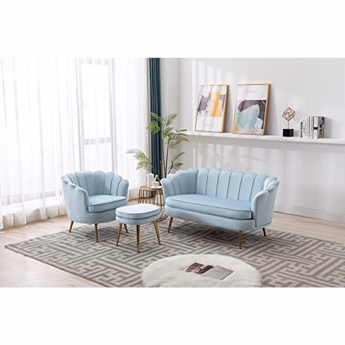 Loveseat Sofa, Modern Velvet Couch Accent Upholstered Settee, 2 Seater Small Loveseat for Small Spaces, Office, Bedroom, Living Room (Light Blue)